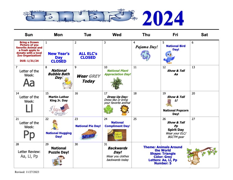 Events Calendar – Early Learning Centers