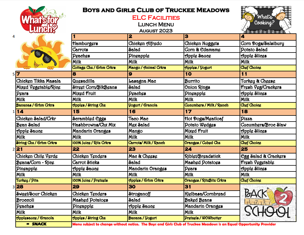 ELC Menus – Early Learning Centers